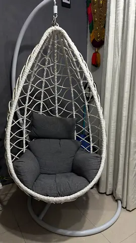 Classifieds: White Rattan Hanging Egg Chair with Stand and Cushions ...