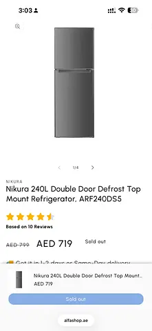 Classifieds: Nikura 240L Double Door Top Mount Refrigerator - 240L ...