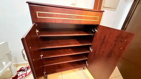 Classifieds: Dark Wood Multi-Shelf Shoe Cabinet with Top Drawer — Good ...