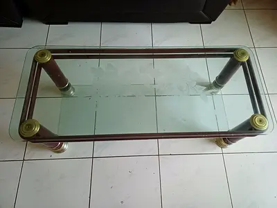 Classifieds: Glass Top Coffee Table with Wooden Legs and Brass Accents ...