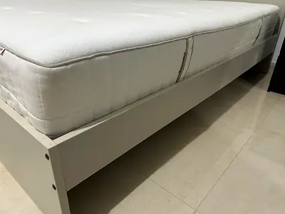 Classifieds: Double bed frame with mattress - simple white wooden frame ...