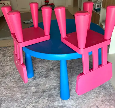 Classifieds: IKEA Kids round table with 2 small pink chairs - sturdy ...