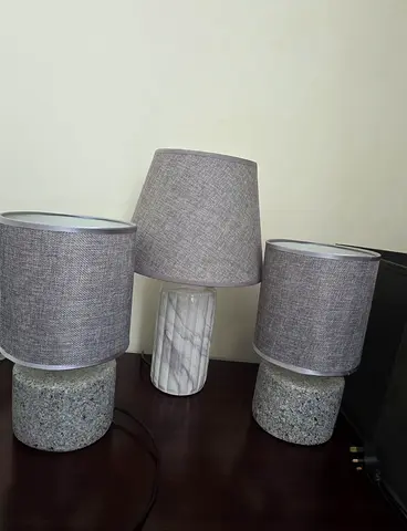 Classifieds: Set of 3 Table Lamps with Stone Bases and Grey Fabric ...