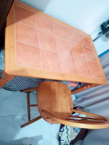 Classifieds: Wooden Table with Tiled Top and Matching Chair | dubizzle ...
