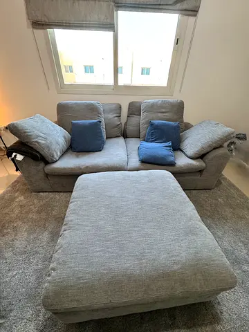 Classifieds: Comfortable 2-seater Sofa with Large Ottoman - Light Grey ...