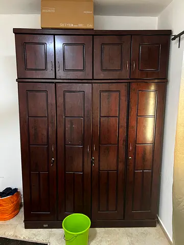 Classifieds: Solid Wood 4-Door Wardrobe with Overhead Storage - Dark ...
