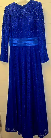 Classifieds: Long Royal Blue Beaded Evening Gown with Satin Waistband ...