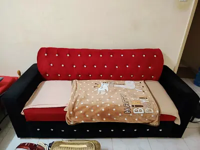 Classifieds: Three-piece red and black sofa set (3-seater + 2 armchairs ...
