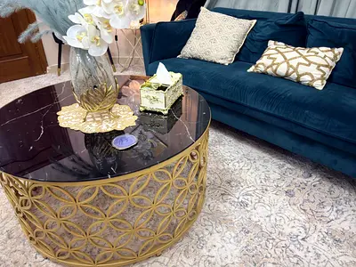 Classifieds: Round Gold Metal Coffee Table with Black Glass Top ...