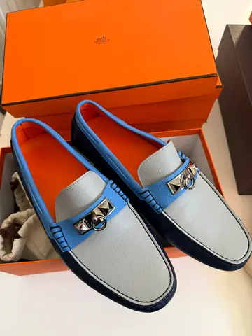 Classifieds: Hermes Light Blue and White Leather Loafers with Silver ...