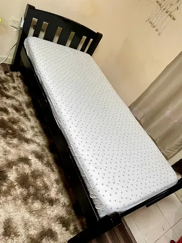 Classifieds: Single Wooden Bed Frame with Mattress - Dark Finish ...