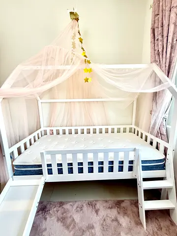 Classifieds: White Kids Bed (with detachable slide) + side table + Pink ...