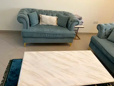 Classifieds: Light teal velvet 2-seater sofa - Chesterfield style, good ...