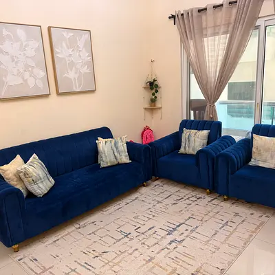 Classifieds: Blue Velvet Sofa Set - 3-Seater + 2 Armchairs (Good ...
