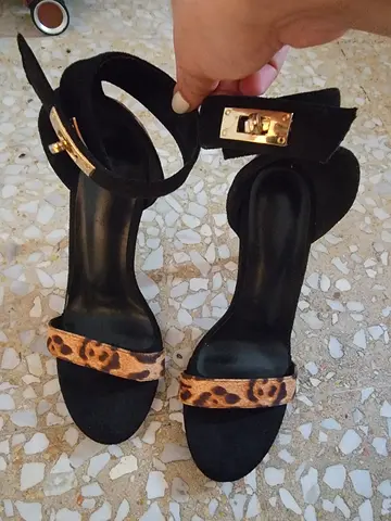 Classifieds: Black ankle-strap heels with leopard strap — gently used ...