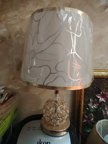 Classifieds: Glass Crystal Base Table Lamp with Floral Shade - Good ...