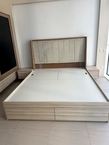 Classifieds: Light wood platform bed with cushioned headboard - good ...