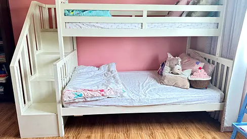 Classifieds: White Wooden Bunk Bed with Stairs — Good Condition ...