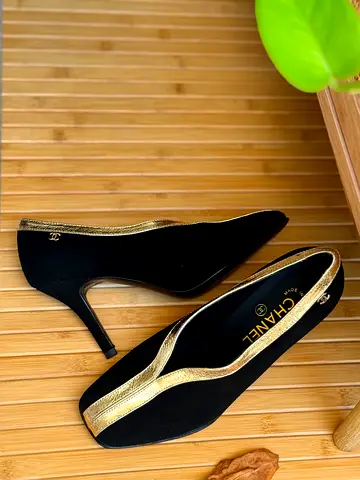 Classifieds: Black Chanel suede heels with gold trim, | dubizzle Dubai