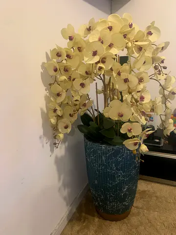 Classifieds: Large artificial orchid arrangement in blue ceramic pot ...