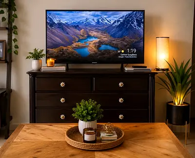 Classifieds: Solid Wood TV Table - Rustic Chunky Design Black teakwood ...