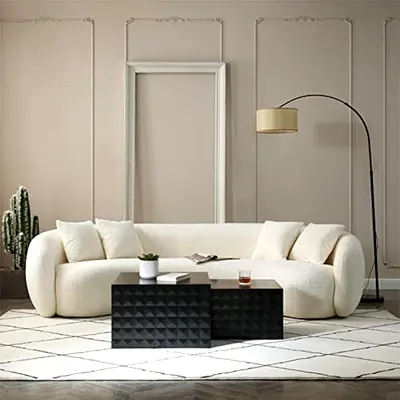 Classifieds: Cream Curved Sofa with Modern Geometric Coffee Tables ...