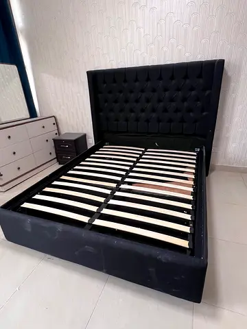 Classifieds: Queen-size tufted black fabric bed frame with headboard ...