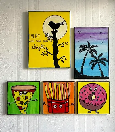 Classifieds: Set of 5 Hand-Painted Fun Wall Canvases — Pizza, Fries ...