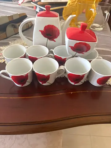 Classifieds: Porcelain tea set with poppy design - 8cups + teapot ...
