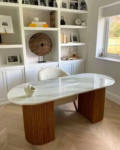 Classifieds: Custom Marble Dining Table with Fluted Wood Pedestal Base ...