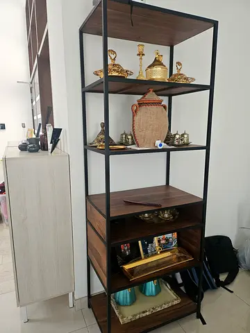 Classifieds: Tall industrial-style shelving unit with wood shelves and ...