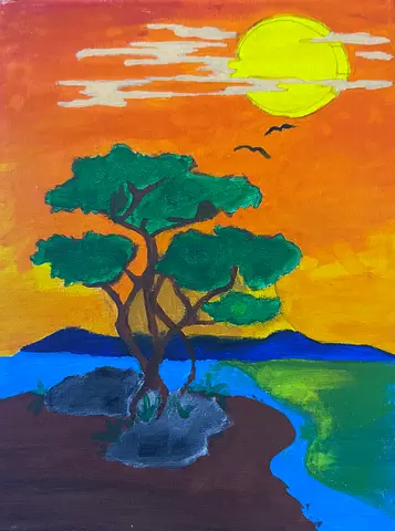 Classifieds: Hand-Painted Sunset Landscape Acrylic Painting – Vibrant ...