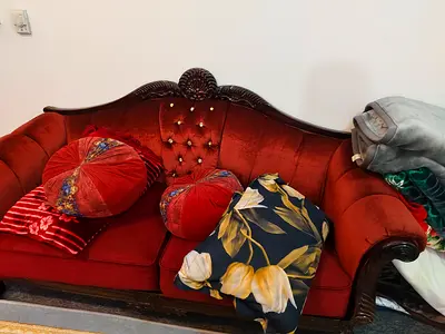 Classifieds: Vintage carved wooden frame 3-seater red velvet sofa ...