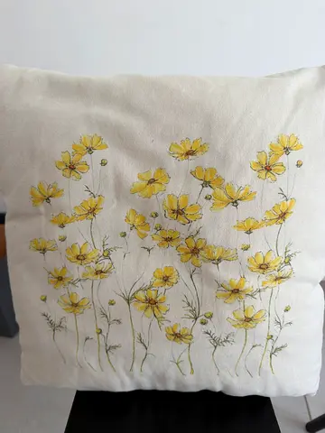 Classifieds: Beige decorative cushion with yellow floral print - gently ...