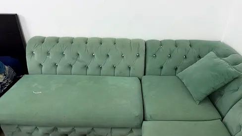 Classifieds: Light green tufted L-shaped sectional sofa — good ...