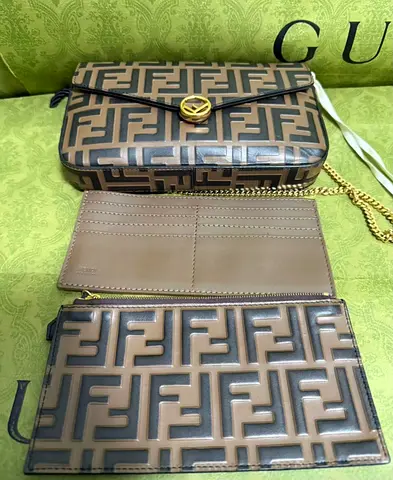 Classifieds: Fendi Envelope on Chain Zucca Embossed Leather Clutch Bag ...